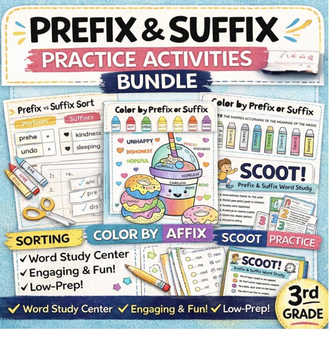Prefix and Suffix Practice Bundle - 3rd Grade Word Study Engaging ...