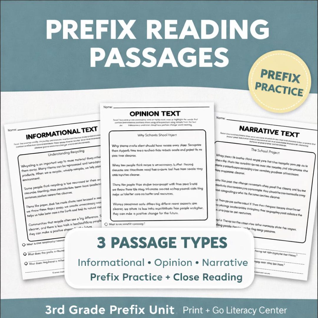 3rd Grade Prefix Reading Passages Informational Opinion Narrative ...