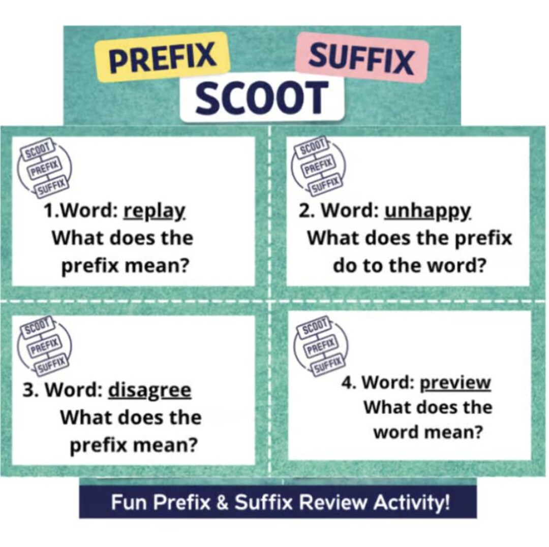Prefix and Suffix Scoot Activity 3rd Grade Word Study Centers ...