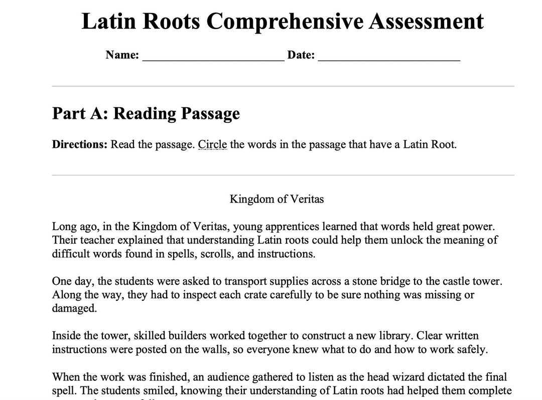 Latin Roots Assessment | Vocabulary Test | Latin Root Words | 3rd Grade ...