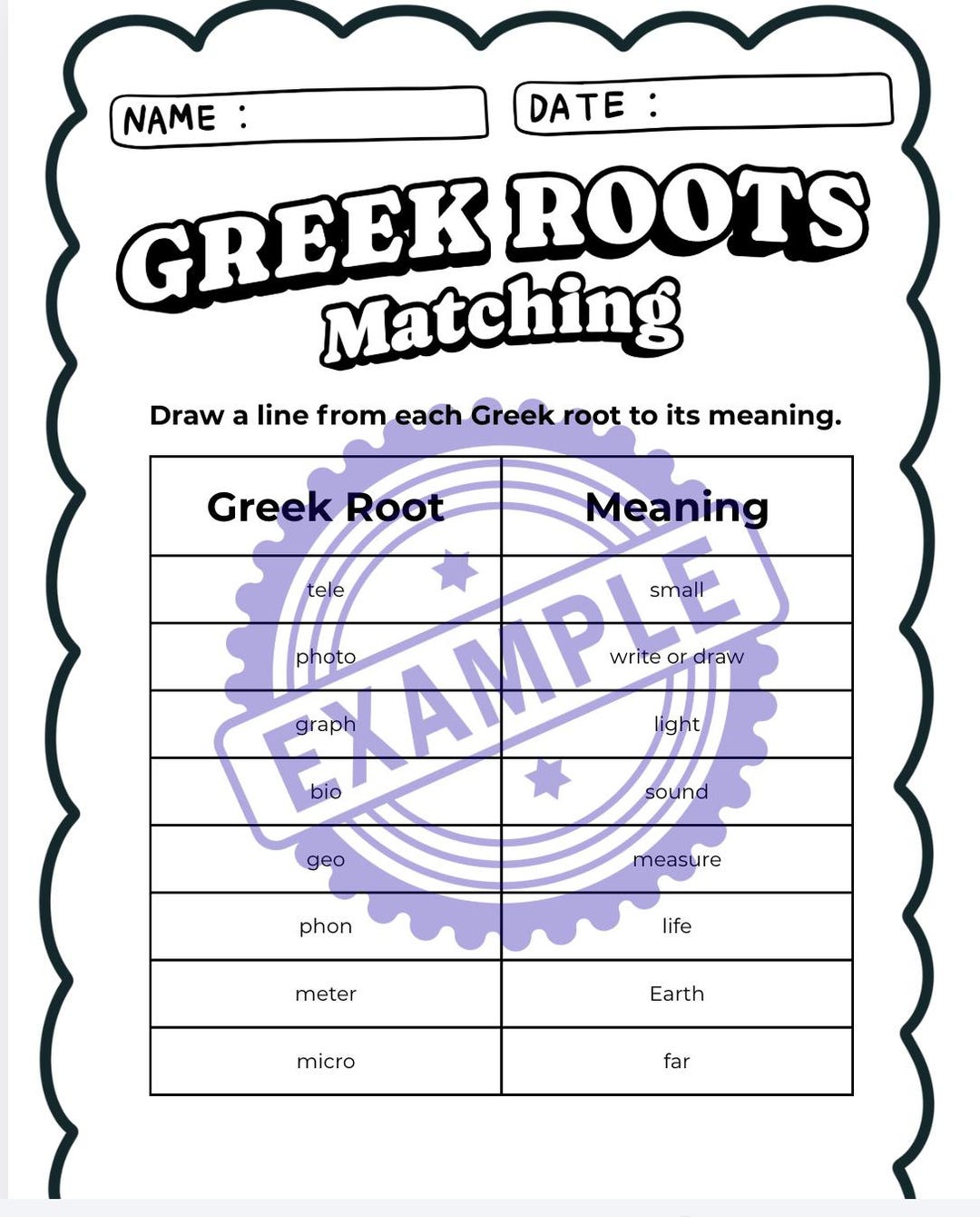 Buy Greek Roots Reference Sheet + Matching Worksheet | Greek Root Words ...