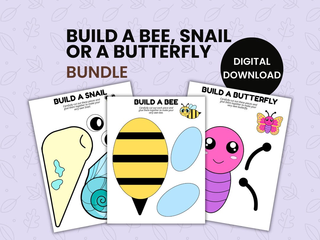 3 Cut and Paste Printables, Build a Bee, Snail, Butterfly Craft: Spring ...