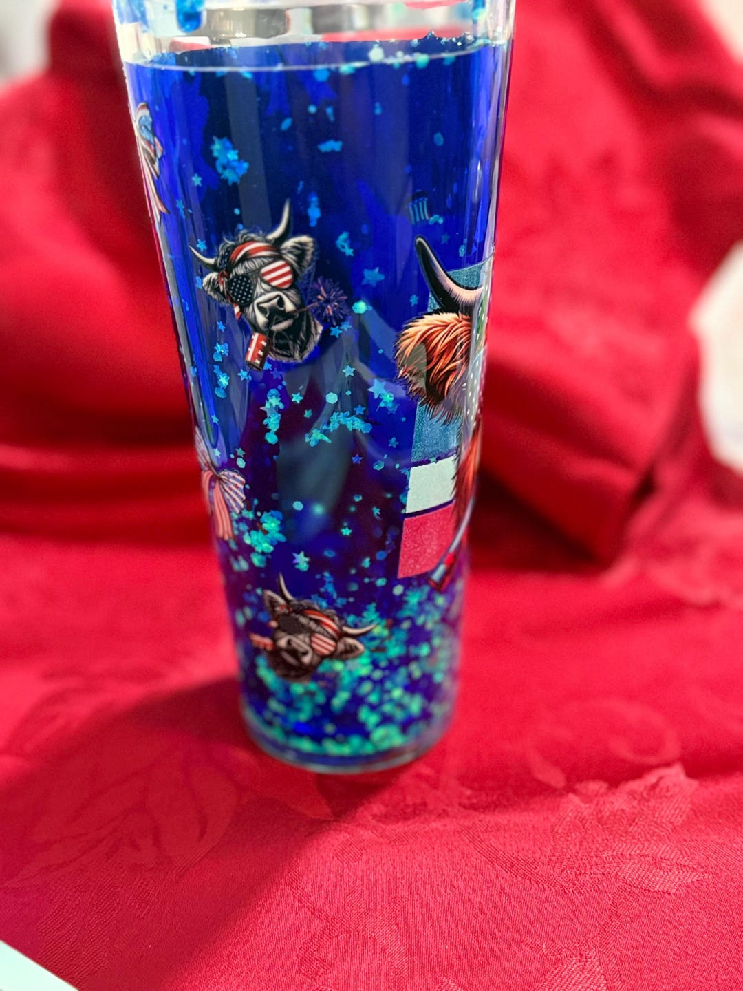 24 Oz American Flag Cow Drip Snow Globe Tumbler - Etsy