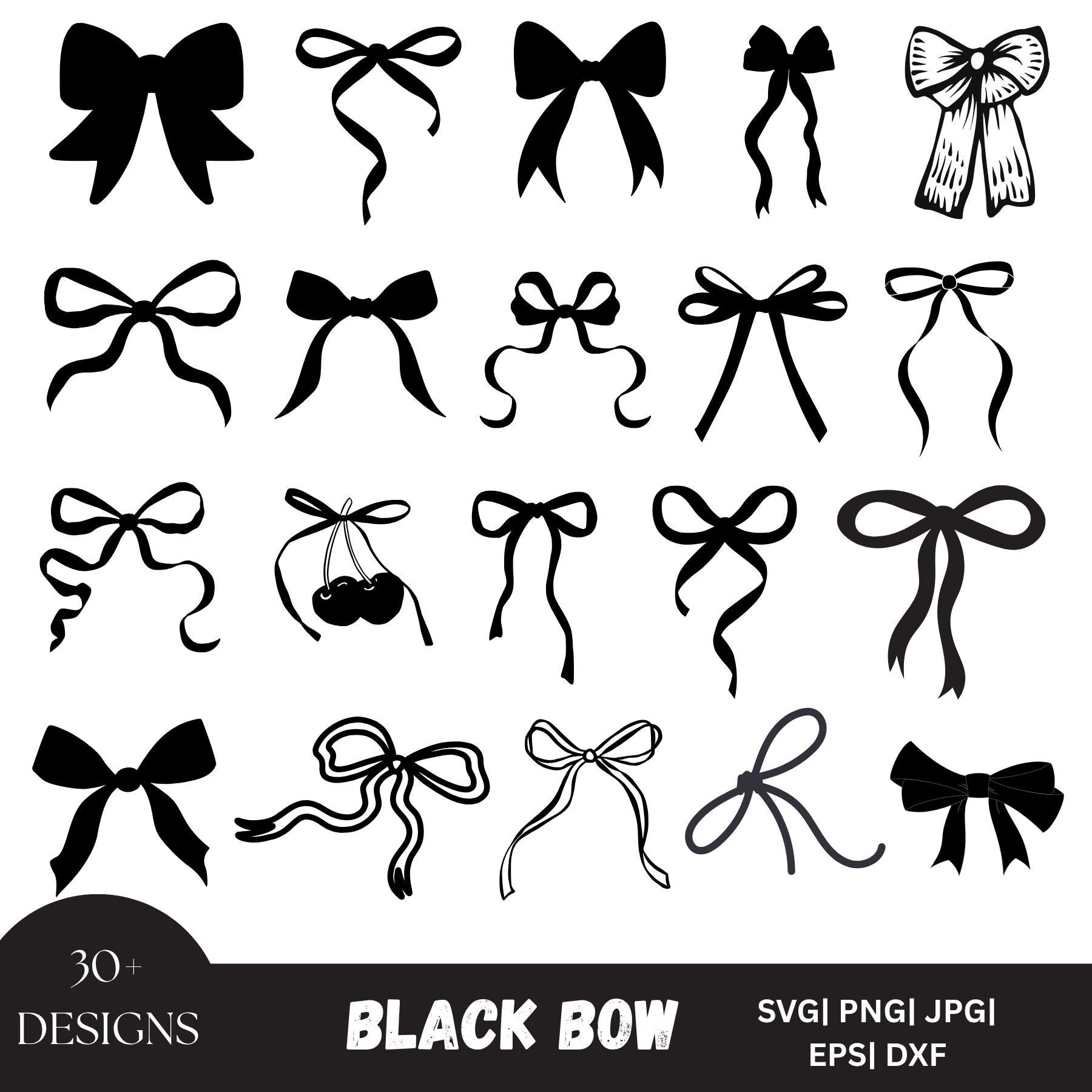 Black Bow Svg Bundle, Ribbon Bow Svg, Coquette Bow Svg, Bow Tie Svg ...
