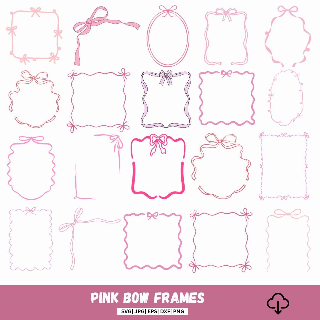 Bow Frames SVG Bundle (25 Designs) | Coquette Ribbon Bows & Wavy ...
