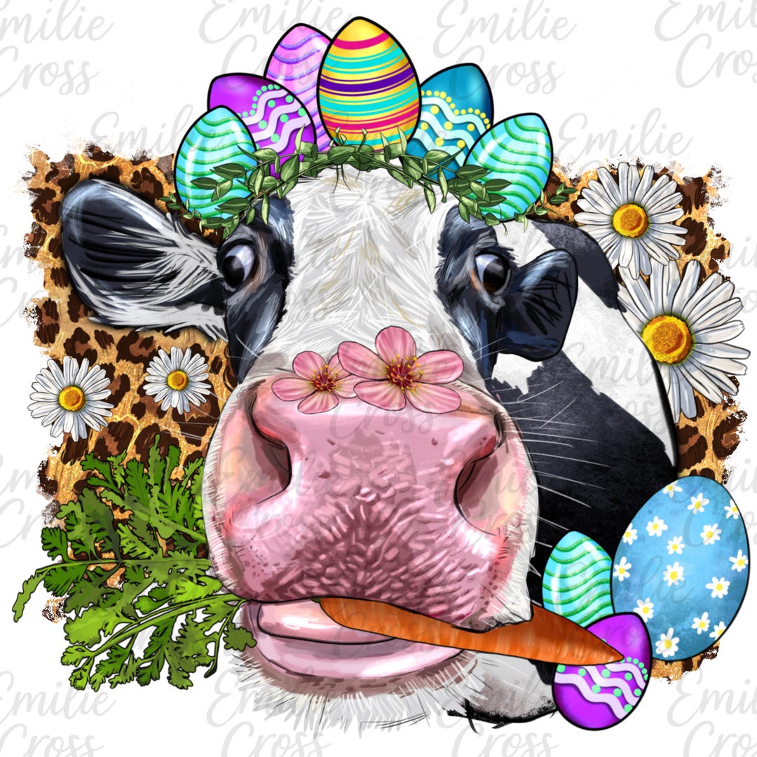 Happy Easter Cow Png, Cute Highland Cow Easter Png, Easter Eggs Cow Png ...