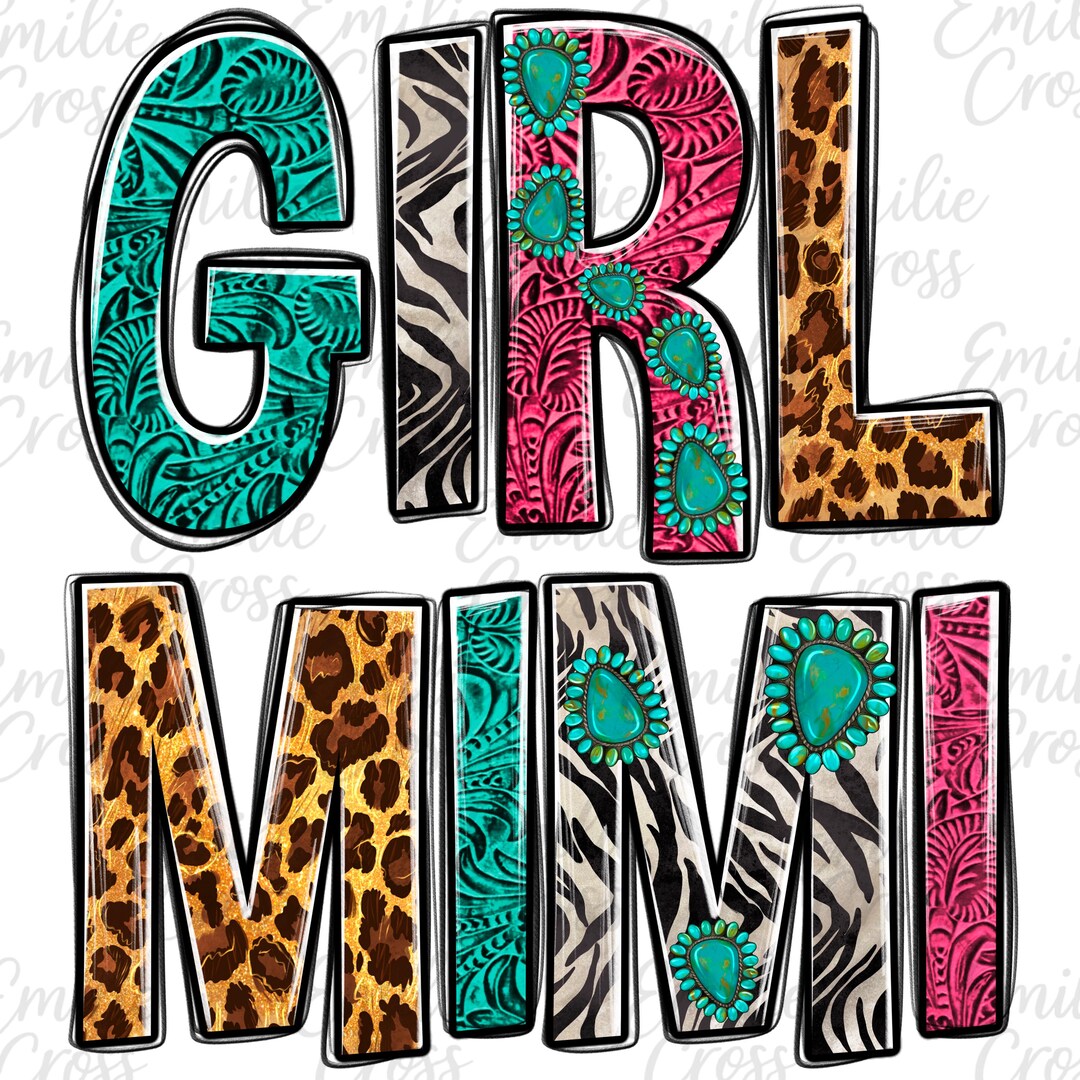 Girl Mimi Png, Mimi Leopard Western Png, Turquoise Cow Print Art Png ...