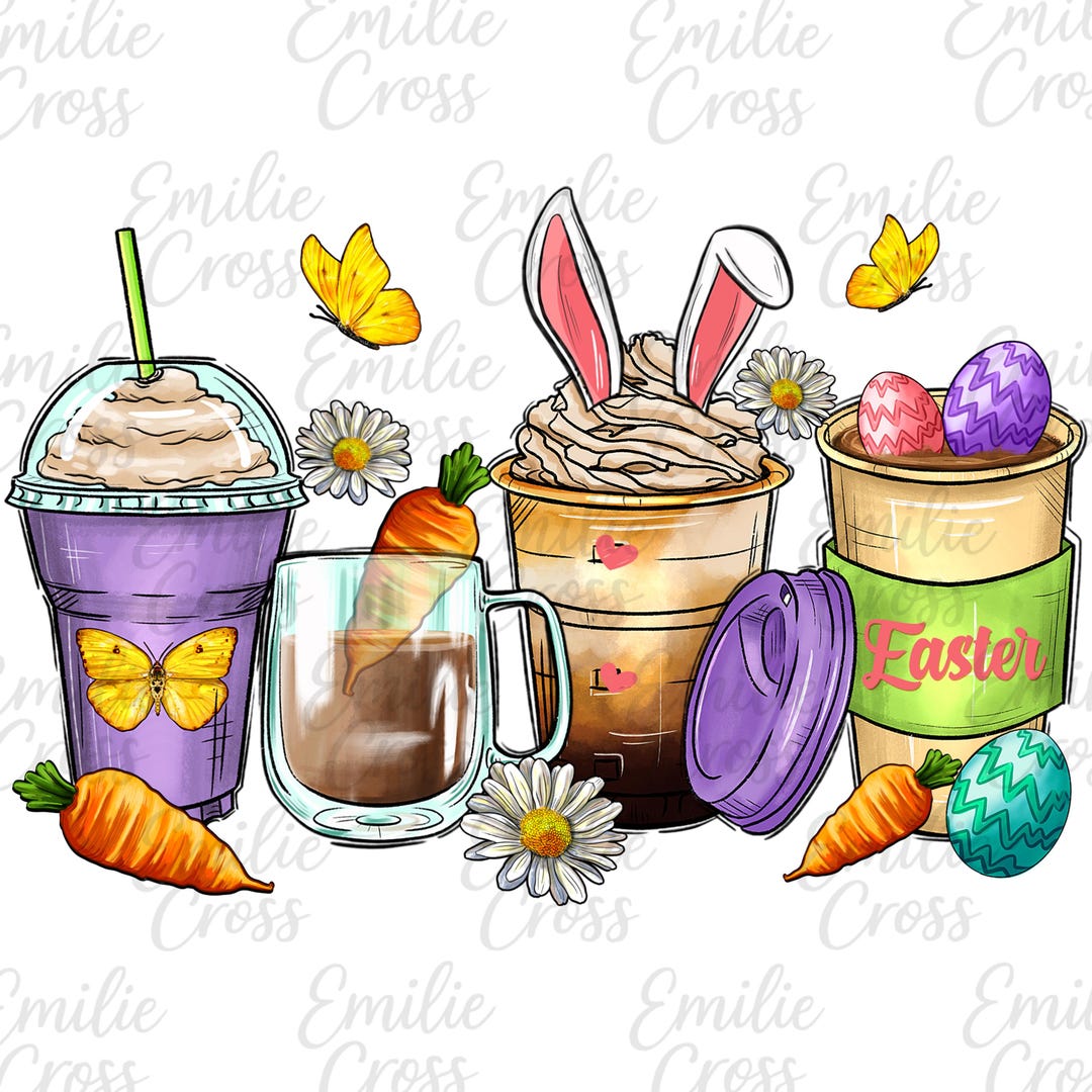 Easter Coffee Cups Png, Bunny Latte Cup Png, Spring Coffee Clipart Png ...