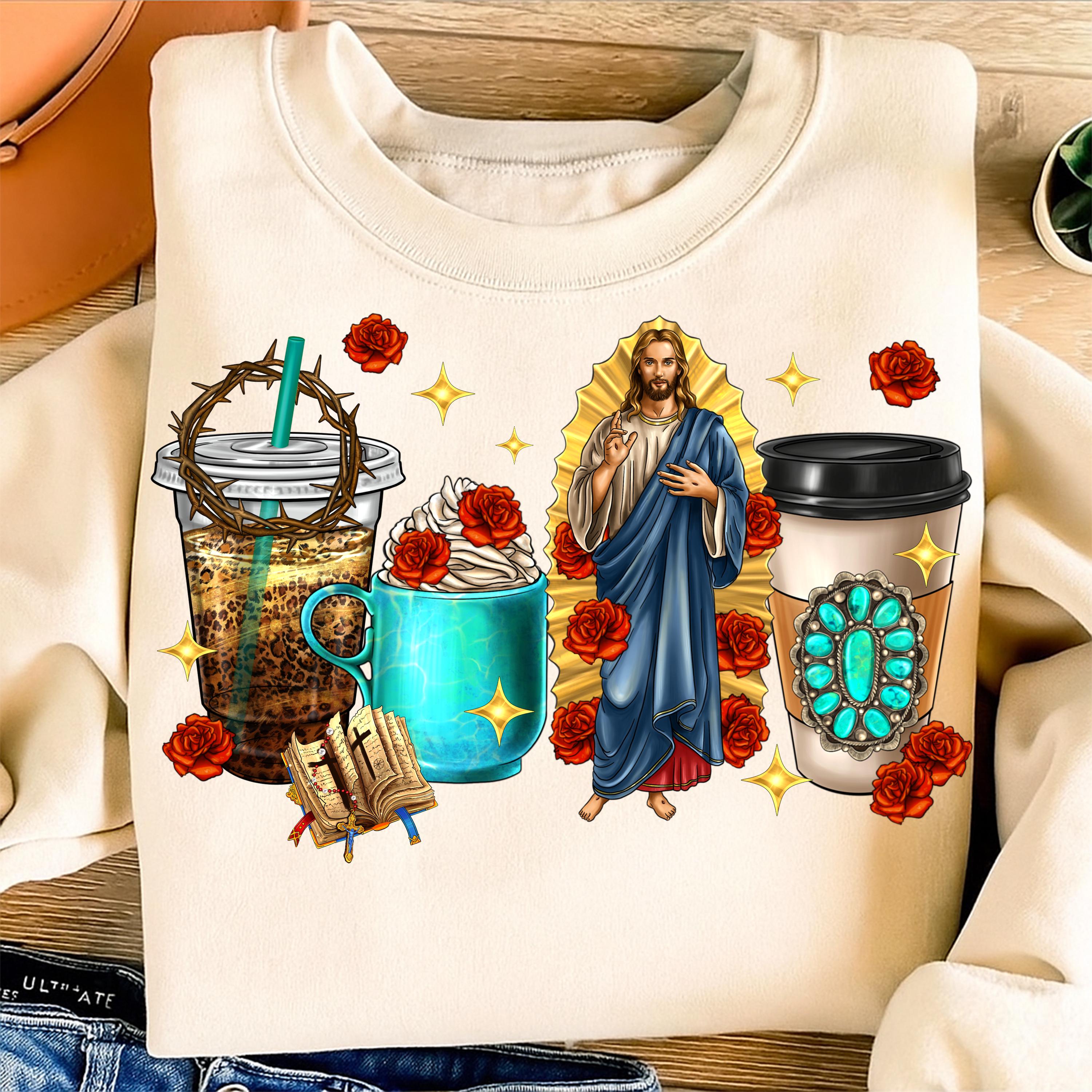 Jesus Coffee Cups Png, Christian Faith Coffee Art Png, Religious ...