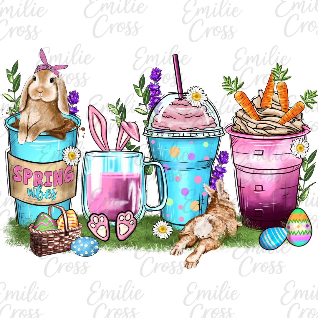 Rabbit Coffee Cups Png, Easter Bunny Coffee Png, Spring Vibes Coffee ...