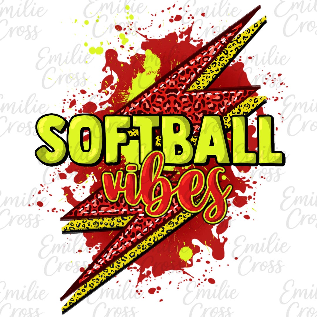 Softball Vibes Png, Lightning Bolt Softball Graphic Png, Leopard ...