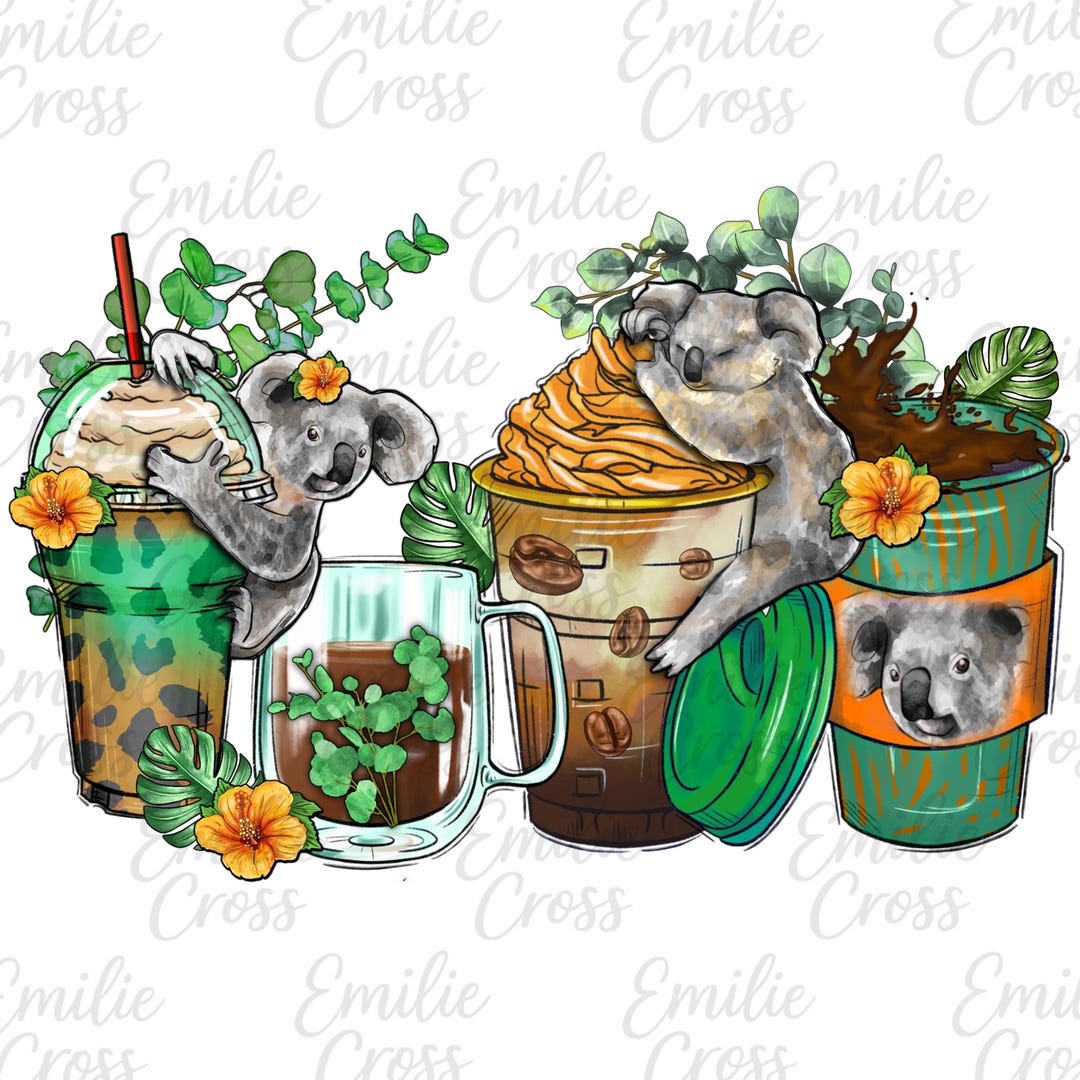 Koala Coffee Png, Cute Animal Coffee Design Png, Funny Koala Coffee Art ...