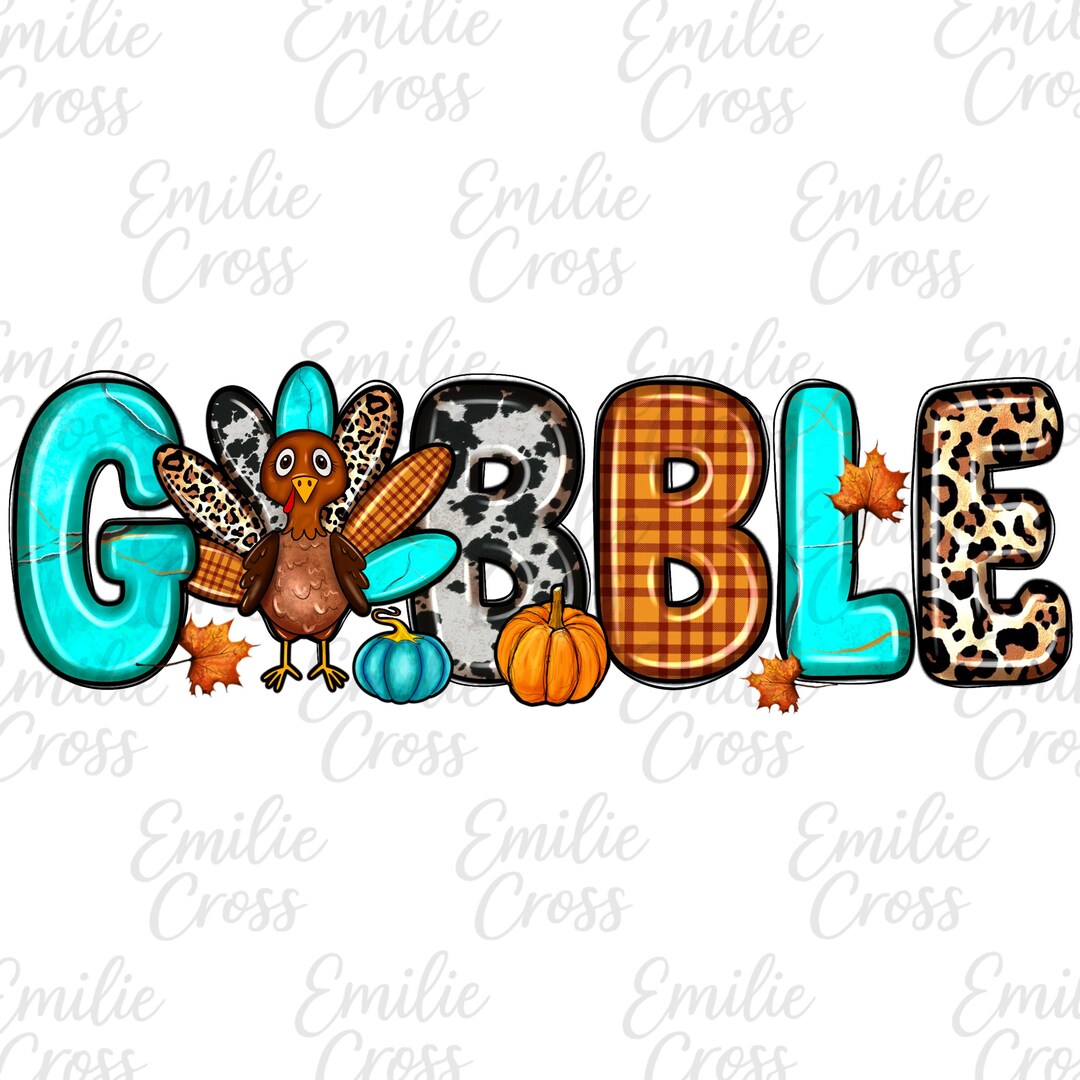 Gobble Png, Cute Turkey Png, Thanksgiving Word Art Png, Leopard Plaid ...