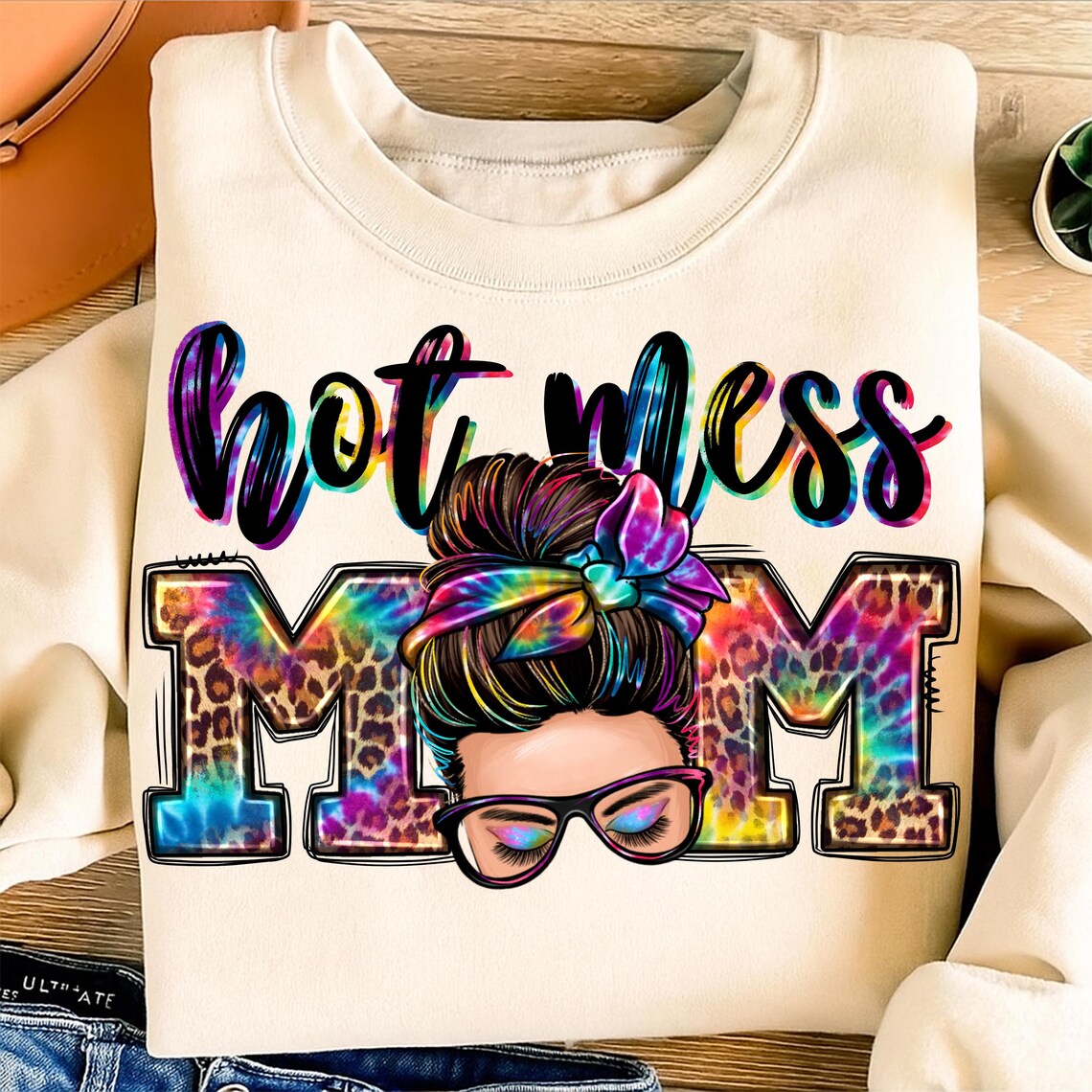 Hot Mess Mom Png, Messy Bun Mom Life Png, Tie Dye Leopard Mama Png ...