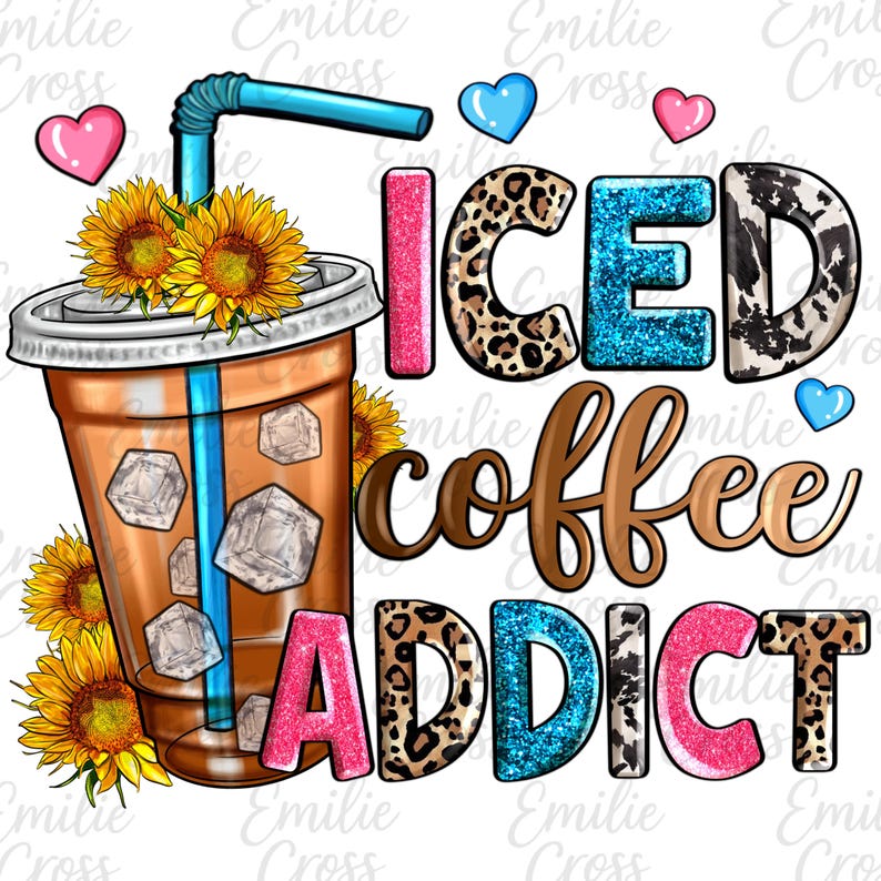 Iced Coffee Addict Png, Funny Coffee Lover Png, Leopard Iced Coffee Png ...
