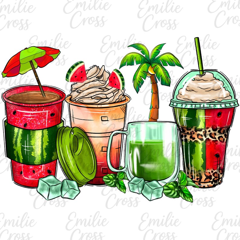Watermelon Coffee Png, Summer Drink Cup Png,tropical Coffee Art Png ...