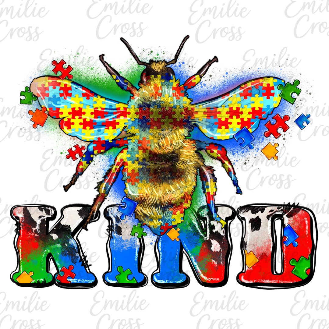 Bee Kind Png, Autism Awareness Bee Png, Puzzle Piece Bee Design Png ...