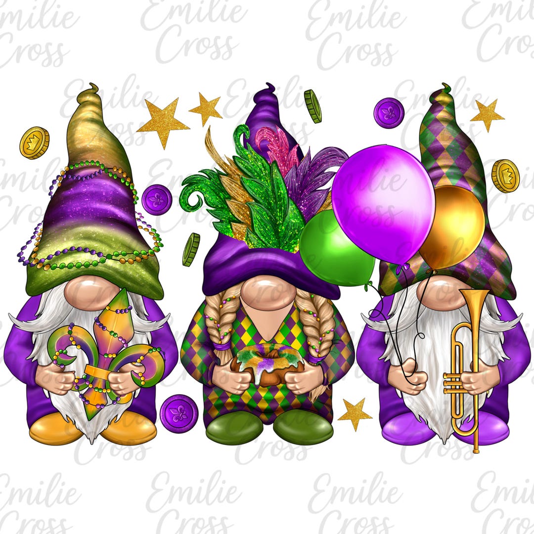 Mardi Gras Gnomes Png, Fat Tuesday Gnome Trio Png, New Orleans Carnival ...