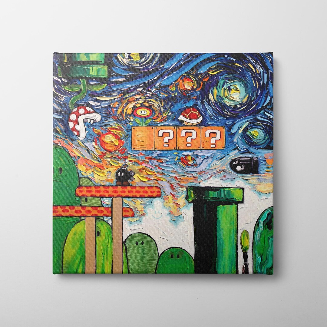 Mario World Starry Night Canvas Art, Van Gogh Style - Etsy