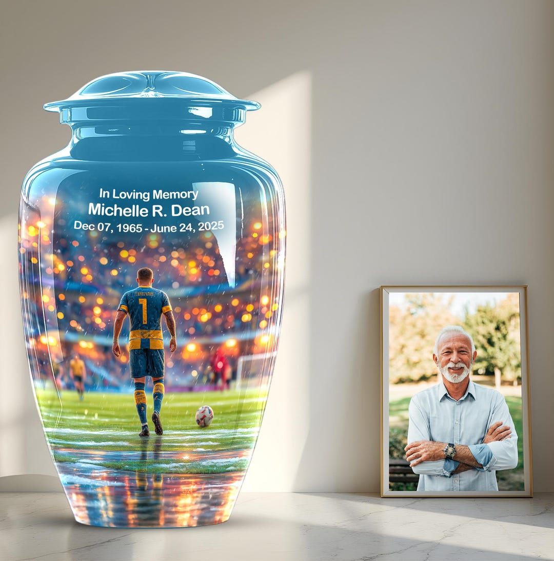 Soccer Memorial Urn for Ashes, Personalized Football Cremation Urn ...