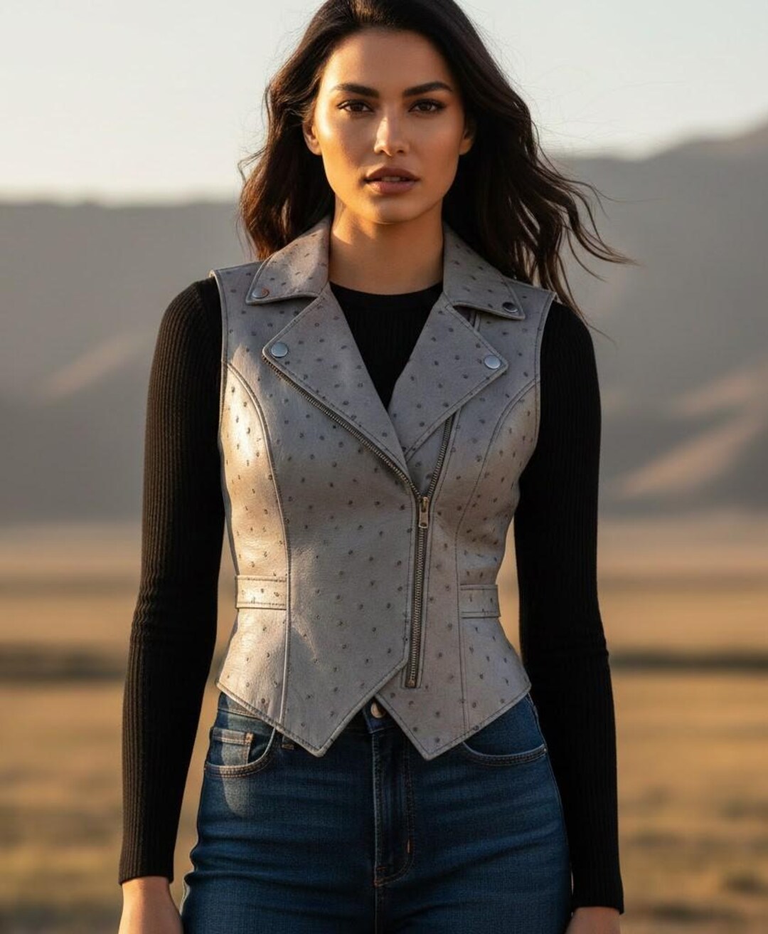 Women’s Ostrich Leather Vest – Bold Biker & Elegant Western Fusion - Etsy