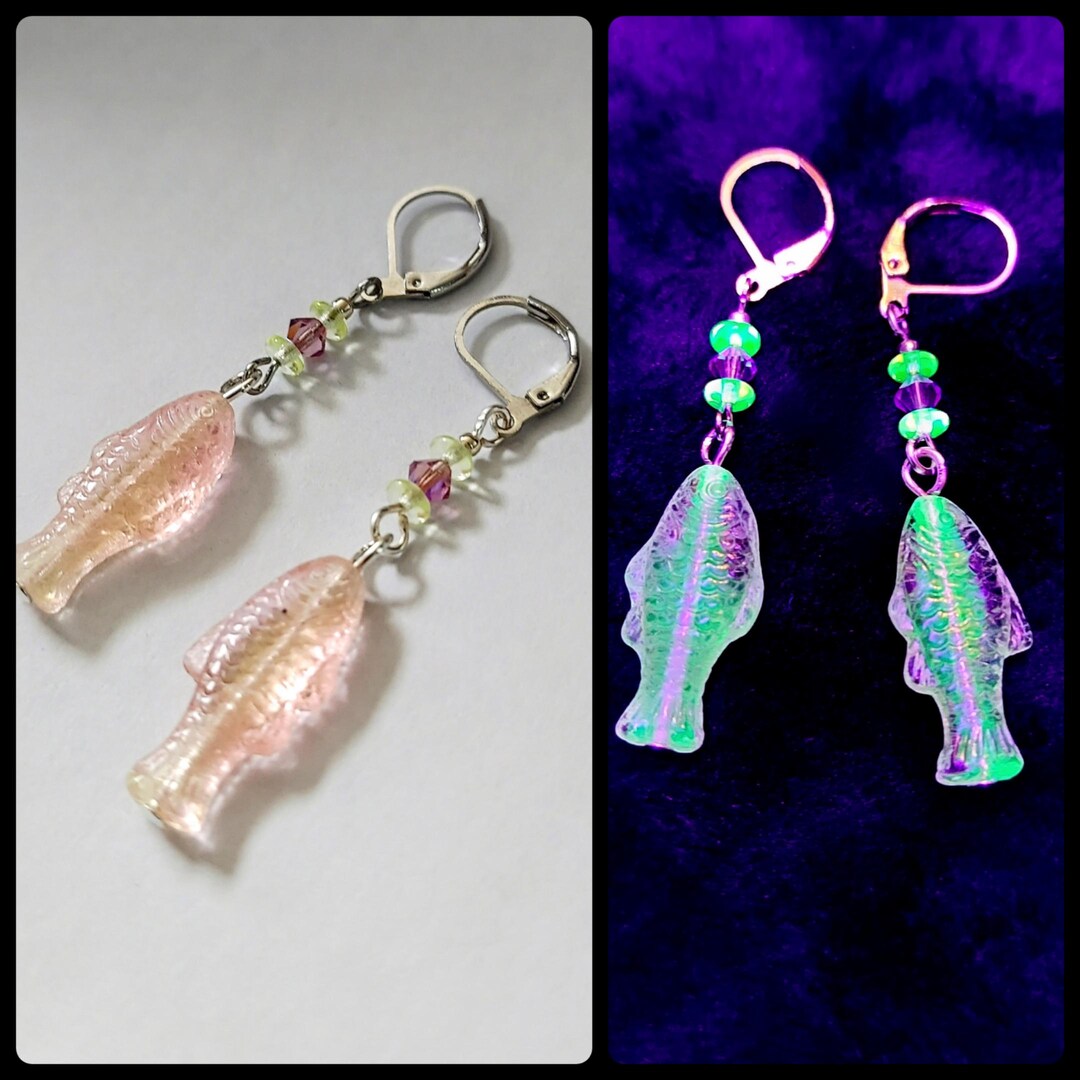 Uranium Glass Glowing "glowing Fish" Art Nouveau Fire Polished Drop ...