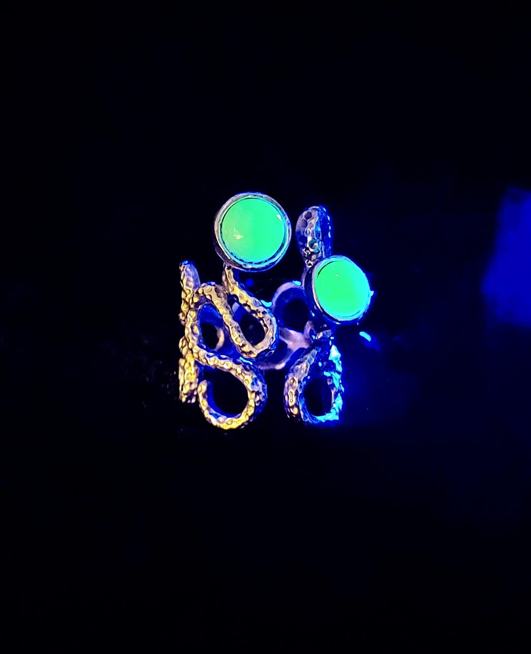 Uranium Glass Kracken - Octopus Ring!!!glowing Vaseline and Mint Opal ...
