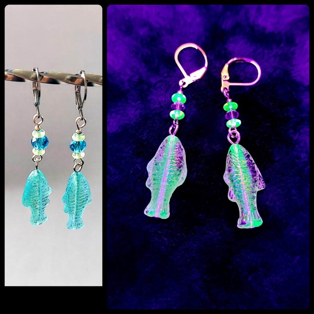 Uranium Glass Glowing "swedish Fish" Art Nouveau Fire Polished Drop ...