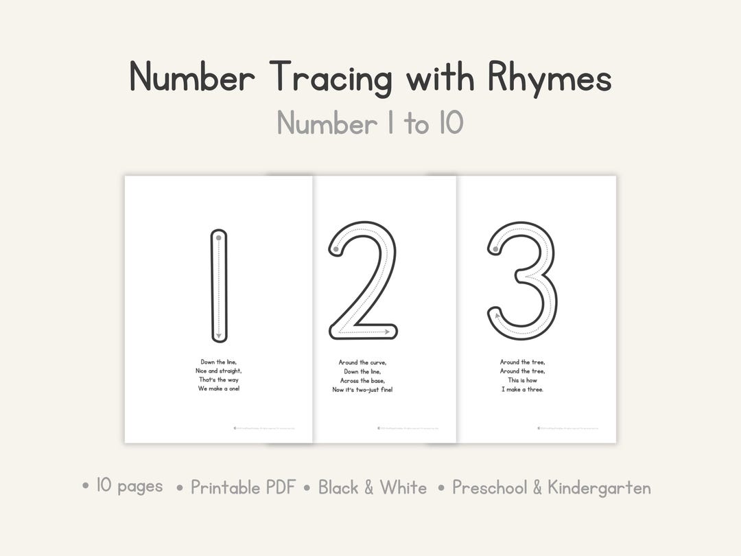 Number Tracing Worksheets With Rhymes 1-10 - Preschool & Kindergarten ...