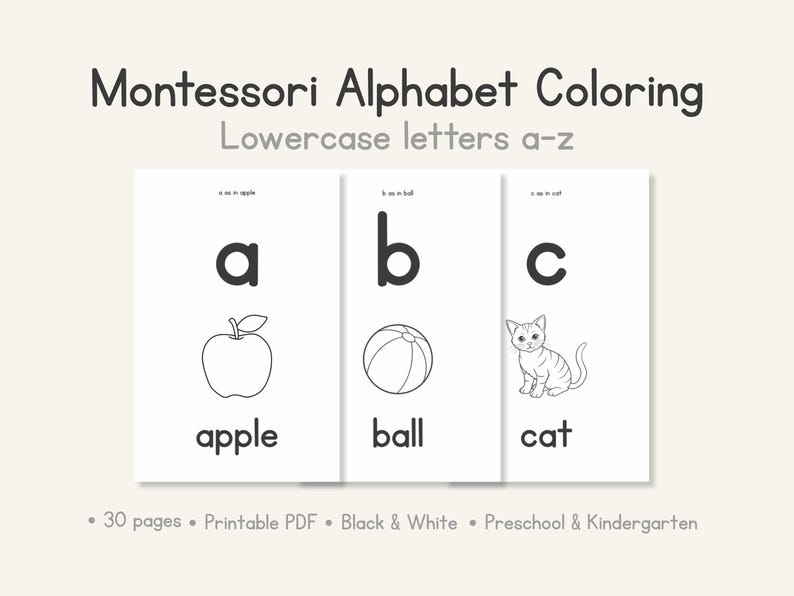 Montessori Alphabet Coloring Pages With Beginning Sounds | Lowercase ...