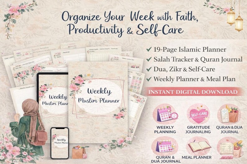 Weekly Muslim Planner | Islamic Journal, Salah Tracker (digital ...