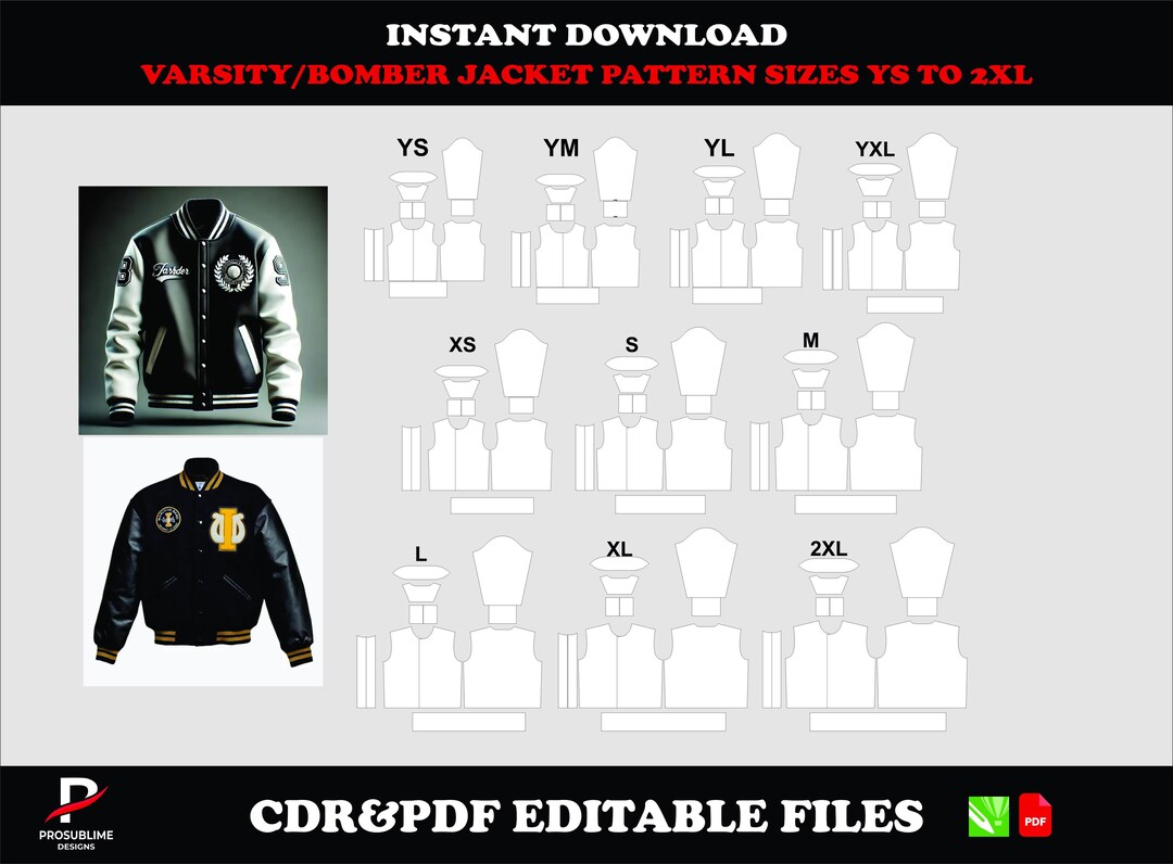 Varsity Jacket Sewing Pattern, DIY Bomber Jacket (PDF, CDR Download ...