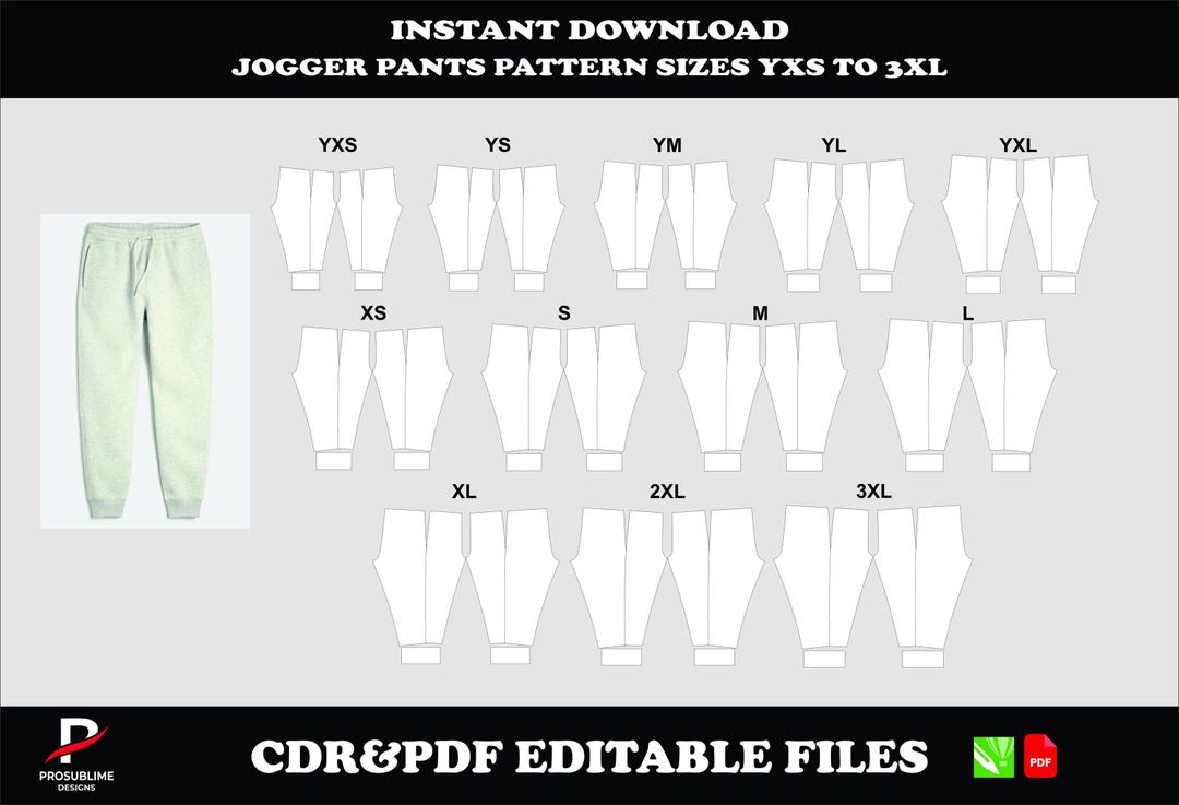 Jogger Pants Sewing Pattern, Sizes YXS–3XL, PDF & CDR Instant Download ...