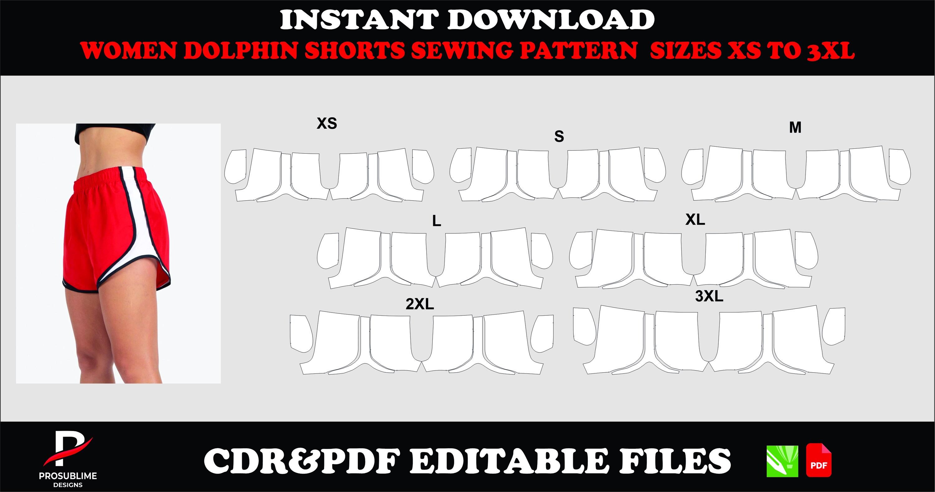 Women Dolphin Shorts Sewing Pattern, Athletic Gym Running Shorts (PDF ...