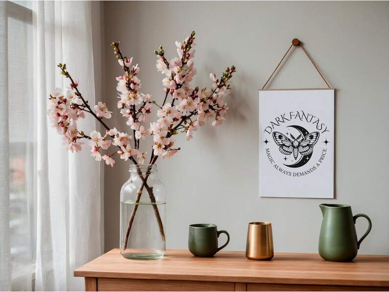 Dark Fantasy Quote SVG, Gothic Bookish Design, Moon & Butterfly Line ...