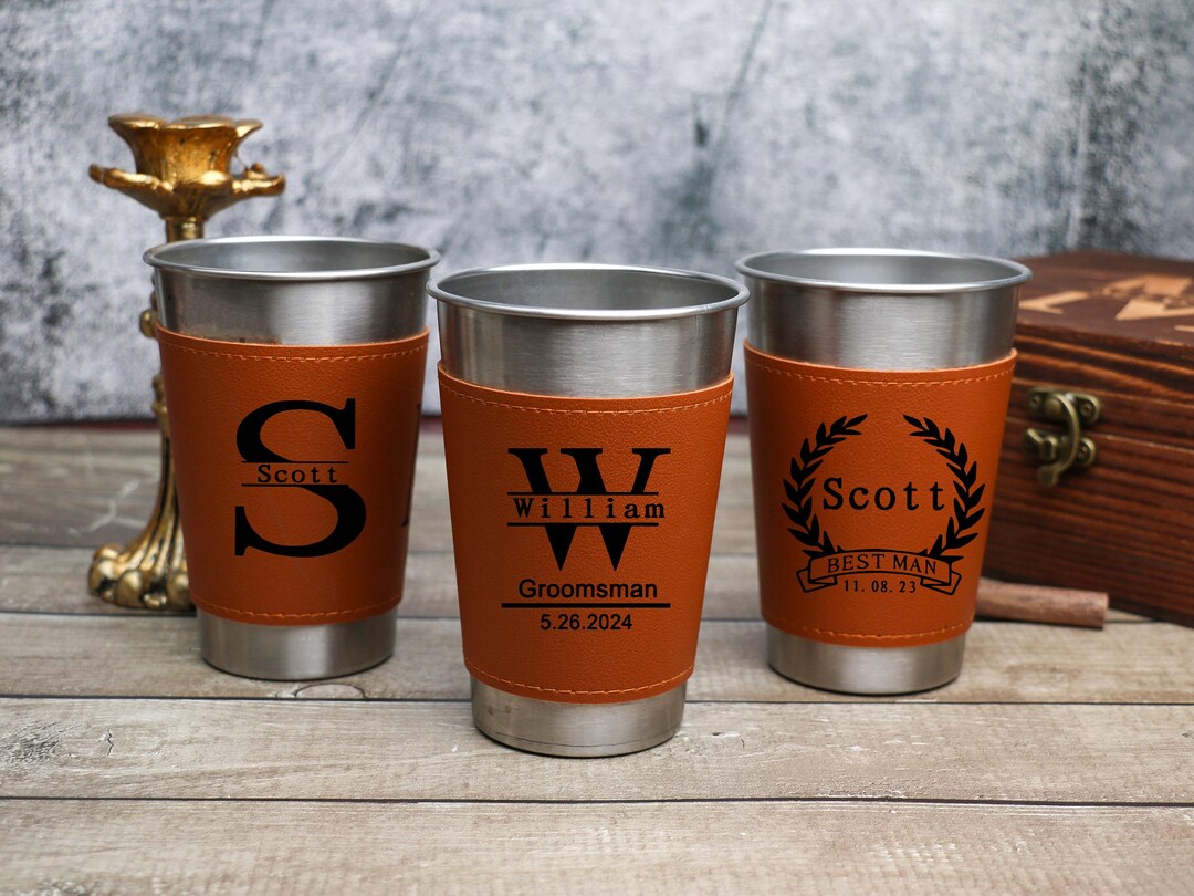 Personalized Beer Cup With Leather Can Holder, Engraved Beer Mug ...