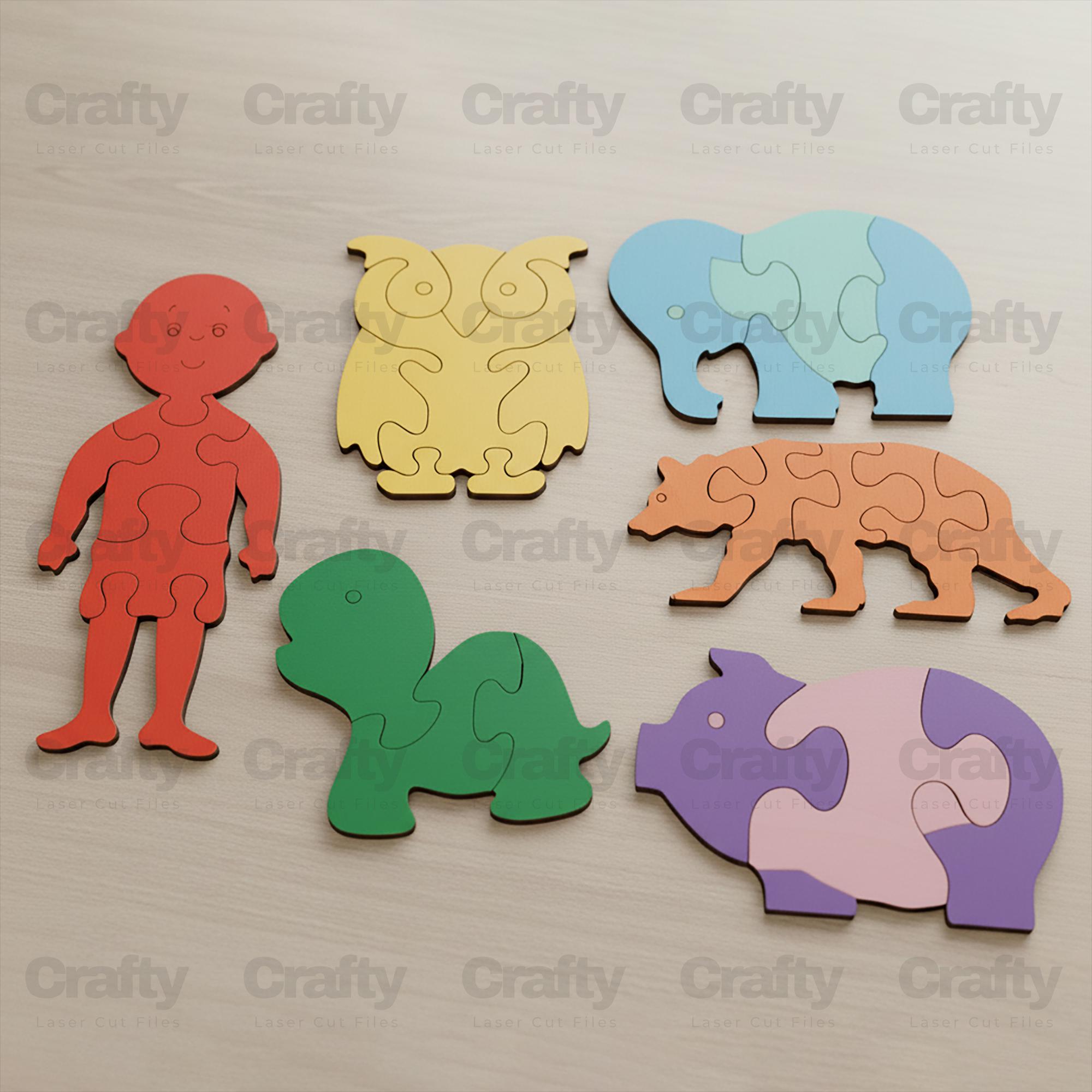 Laser Cut Kids Jigsaw Puzzles Wood Pretend Play Set of 6 Svg Files ...
