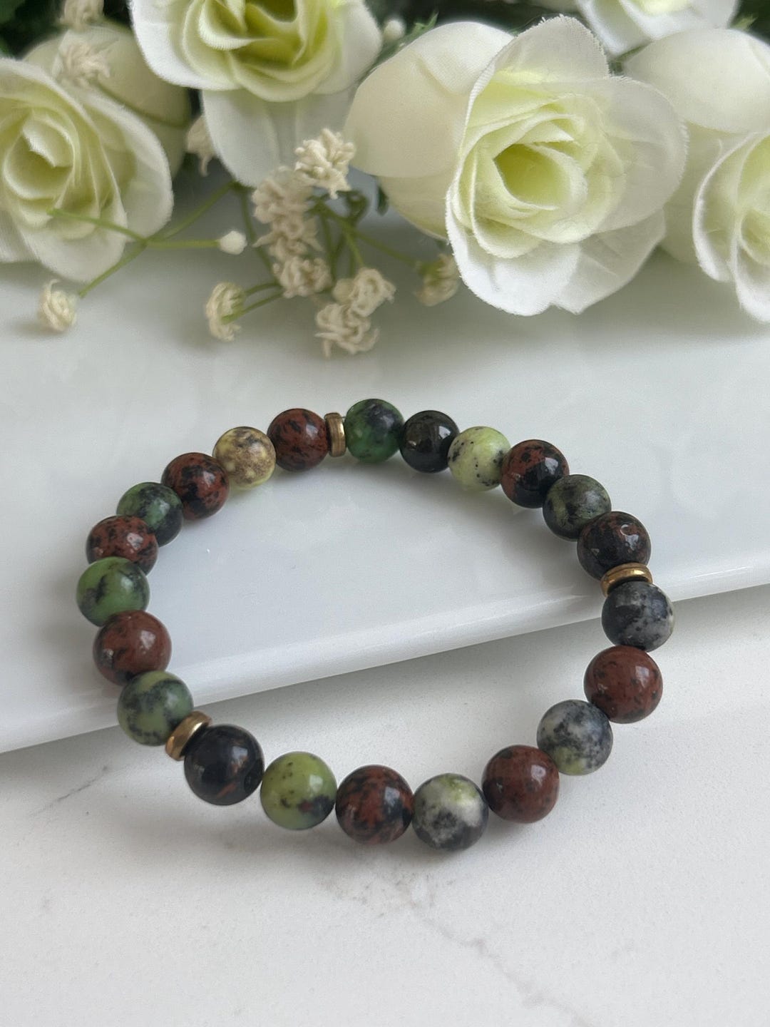 Mahogany Obsidian and Australian Jade Handmade Beaded Unisexe Bracelet ...