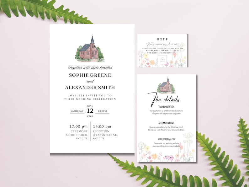 Printable Christian Wedding Invitation Bundle With Details Card and QR ...