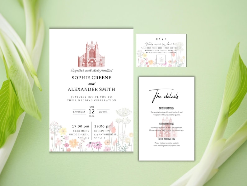 Printable Christian Wedding Invitation Bundle With Details Card and QR ...