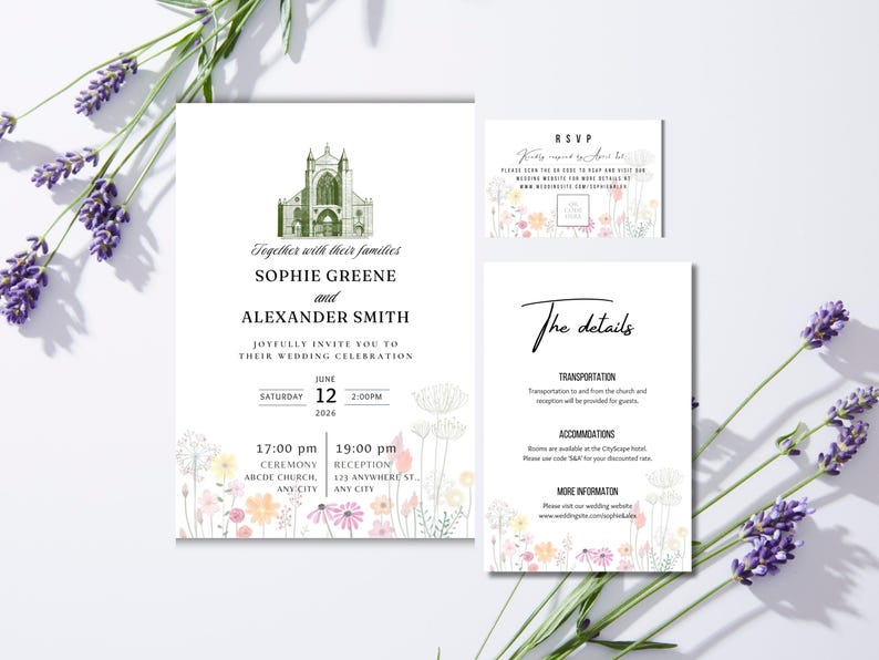 Printable Christian Wedding Invitation Bundle With Details Card and QR ...