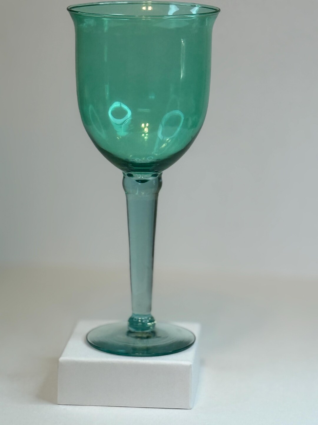 Vintage Tall Aqua Glass Goblet 10” Hand Blown Art Glass Decorative ...