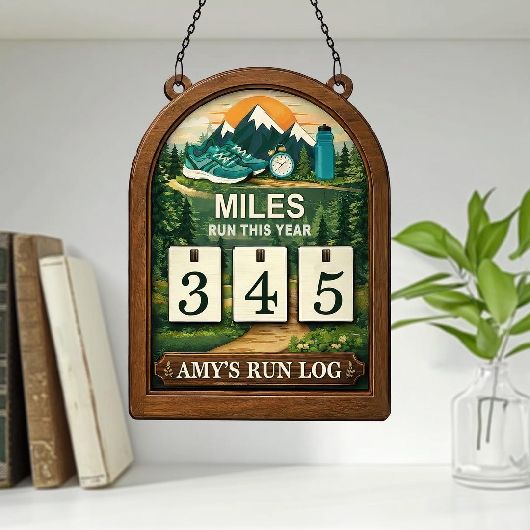 Personalized Wooden Running Miles Tracker, Miles Run This Year Counter ...