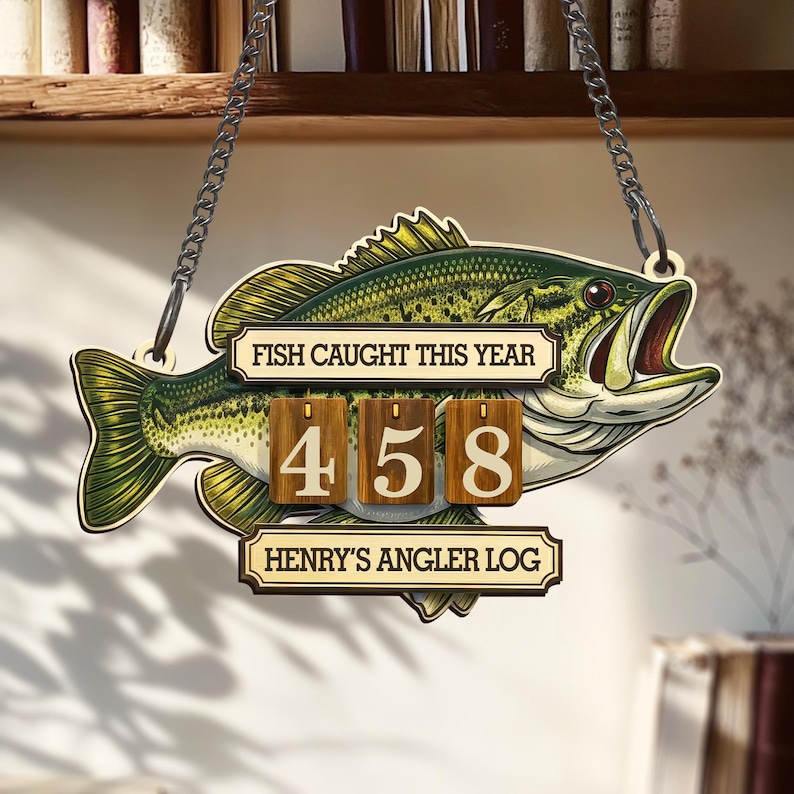 Personalized Fish Caught Tracker Sign, Wooden Bass Fishing Counter ...