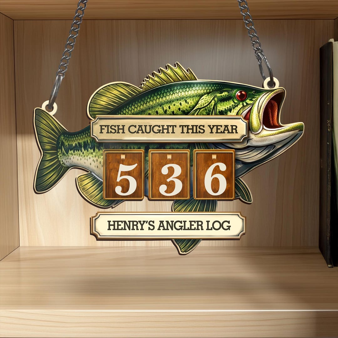 Personalized Fish Caught Tracker Sign, Wooden Bass Fishing Counter ...