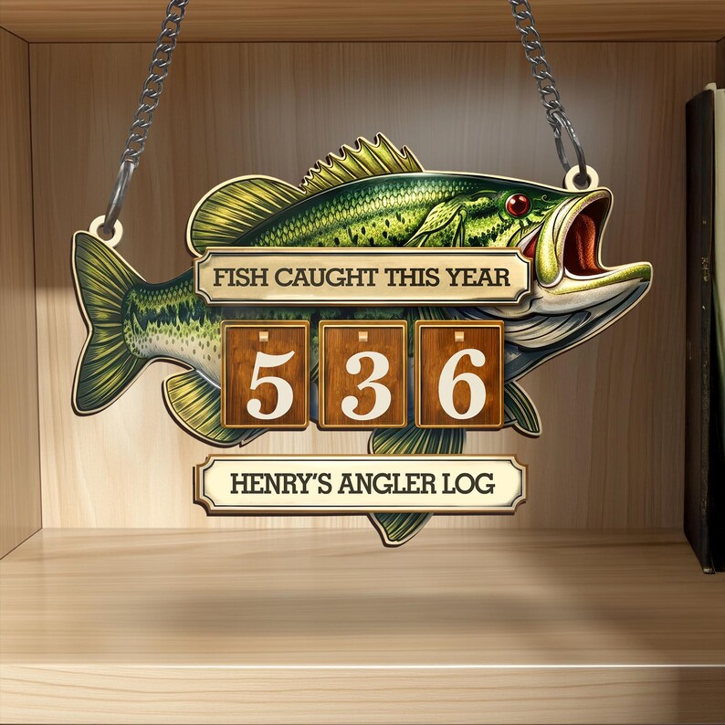 Personalized Fish Caught Tracker Sign, Wooden Bass Fishing Counter ...