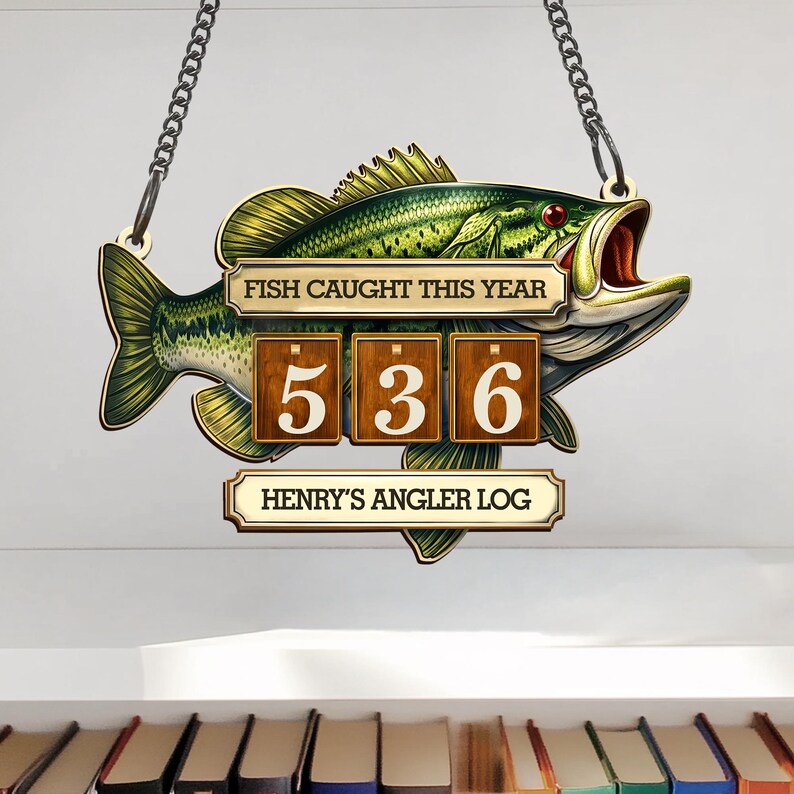 Personalized Fish Caught Tracker Sign, Wooden Bass Fishing Counter ...