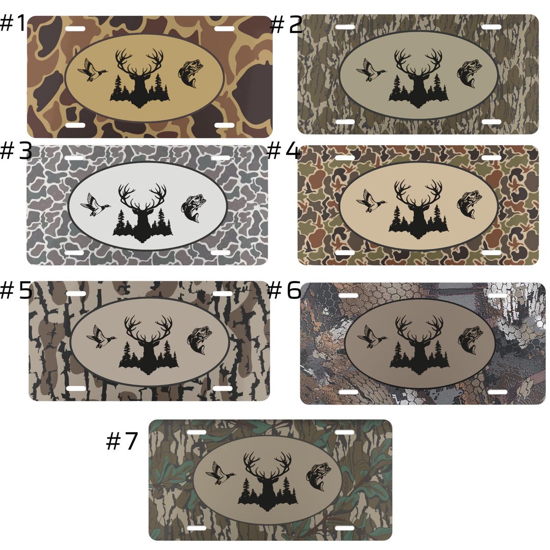 Camouflage Hunting License Plate, Deer Duck Fish Vanity Plate, Camo ...