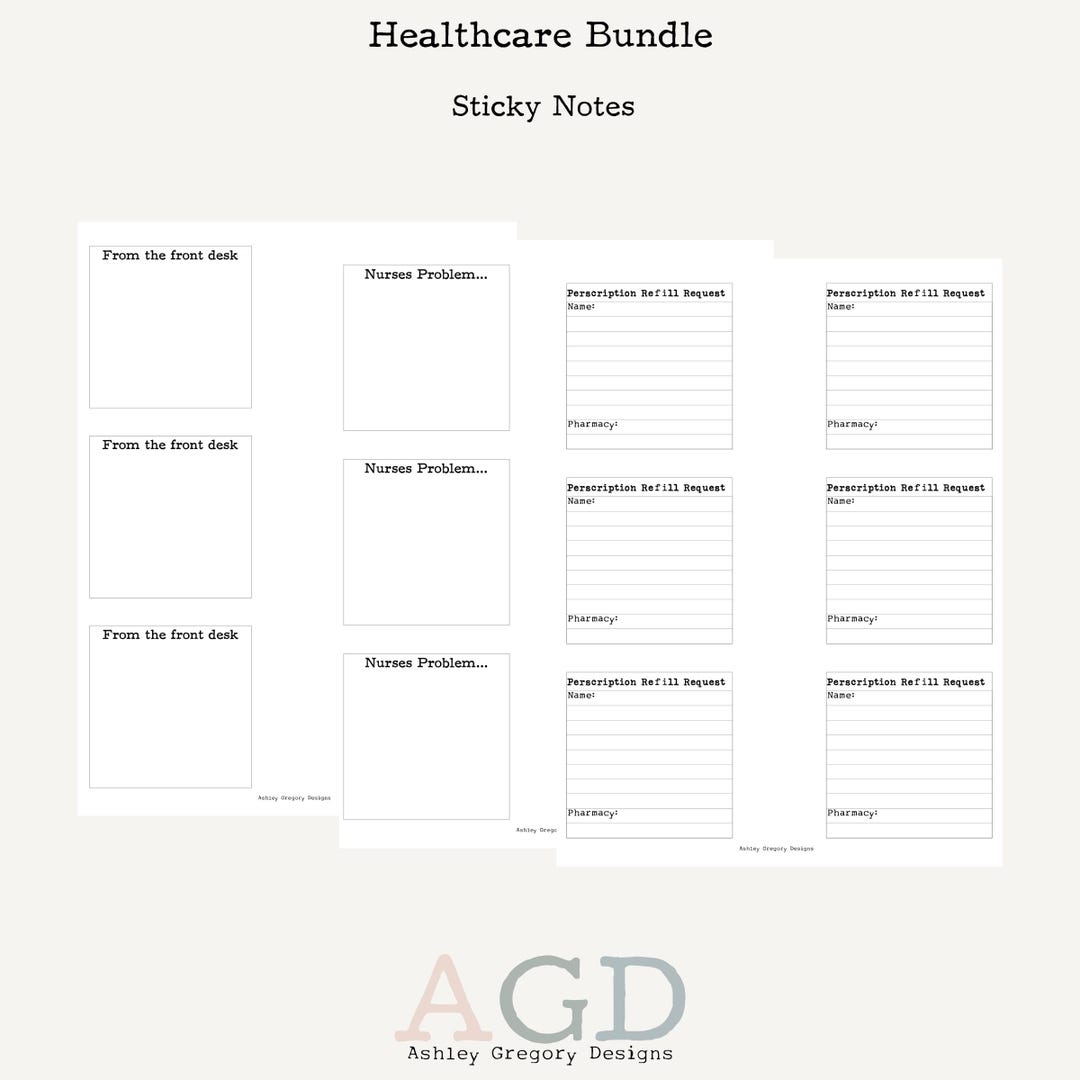 Healthcare Sticky Notes Bundle | Printable Medical Sticky Notes | Front ...