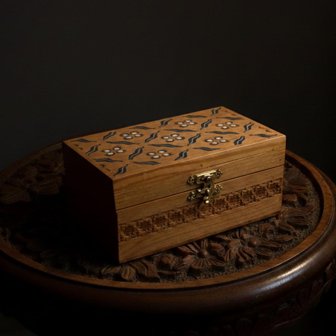 Handmade Chintamani Pattern Walnut Wood Box, Ottoman Design Jewelry ...